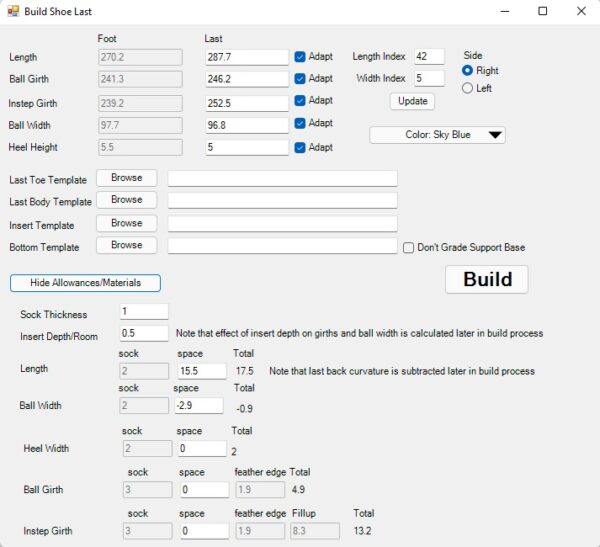 Measurements in 3DShoemaker - 3DShoemaker
